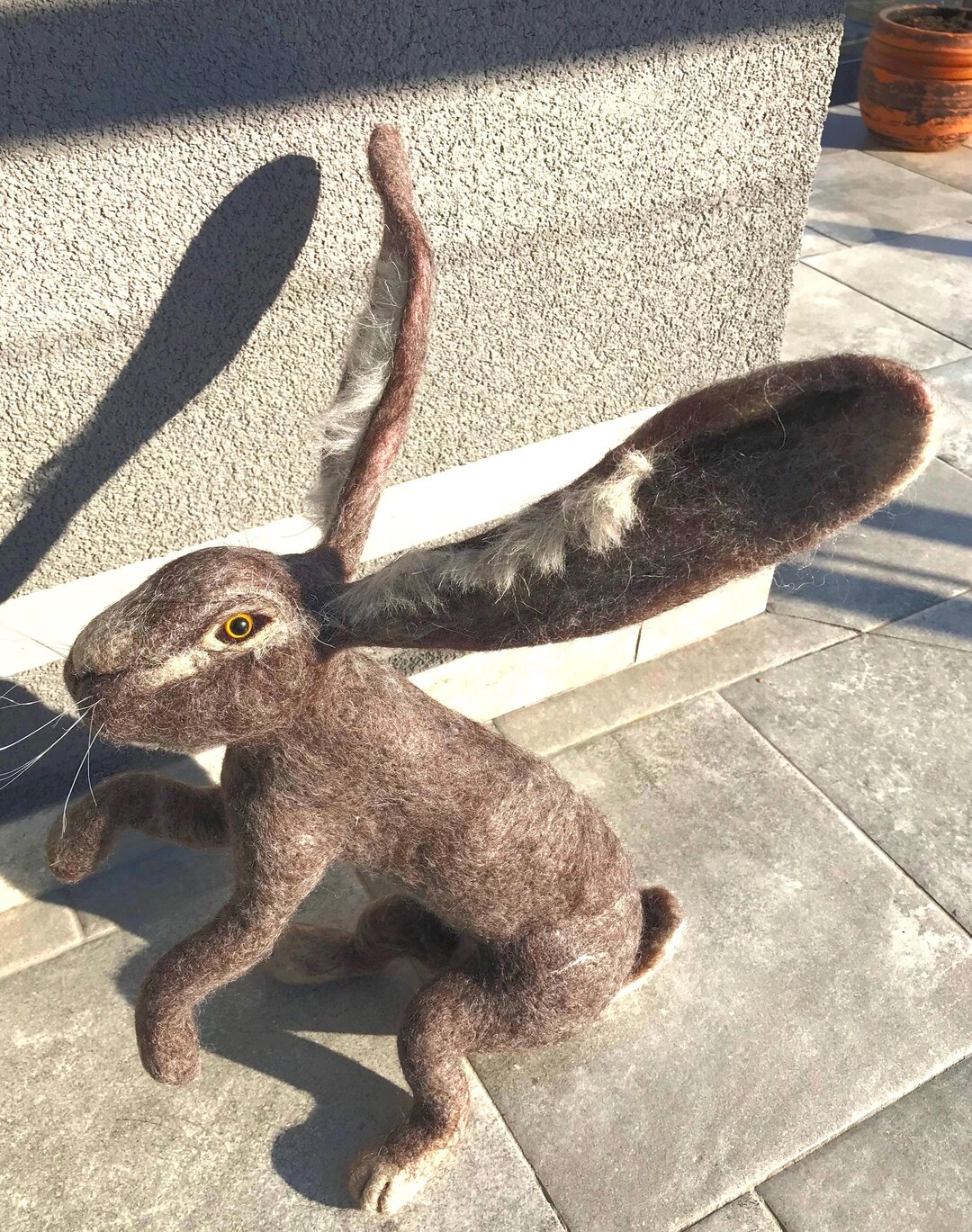 Needle Felted Brown Hare, Large Spring Hare, Felted Handmade Hare ...