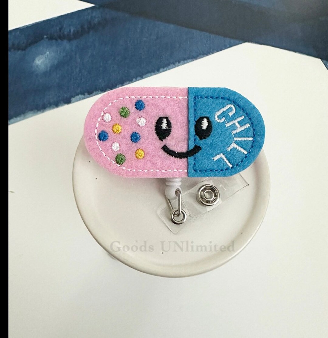 Cute Chill Pill Retractable Badge Reel - Nurse Badge - Medical -felt ...