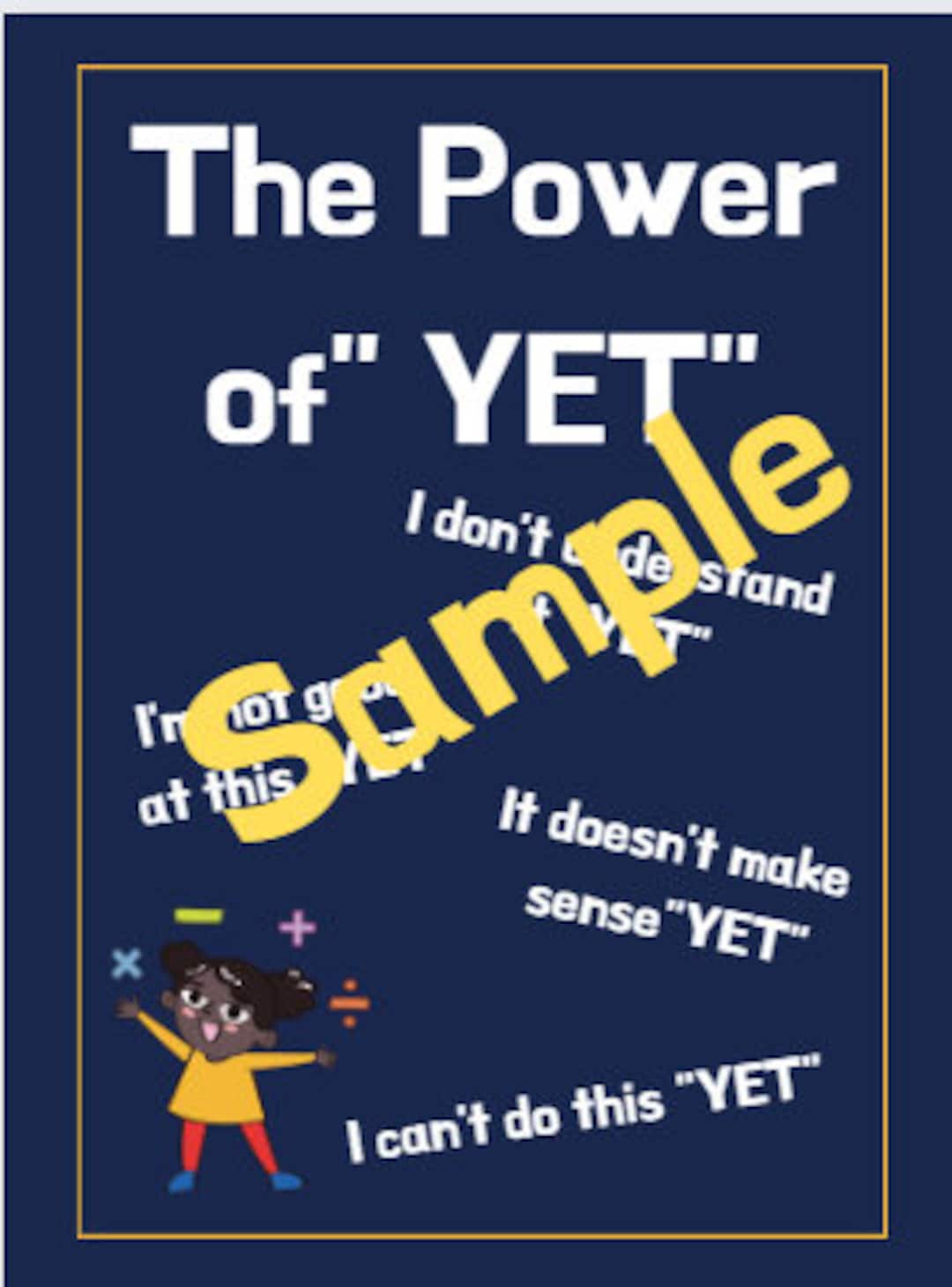 Classroom Poster Power of yet Growth Mindset - Etsy