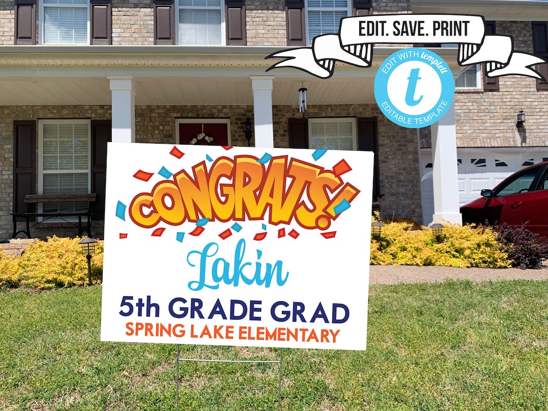 Congrats 5th Grade Grad Graduation Yard Sign, Class 2024, Quarantine ...