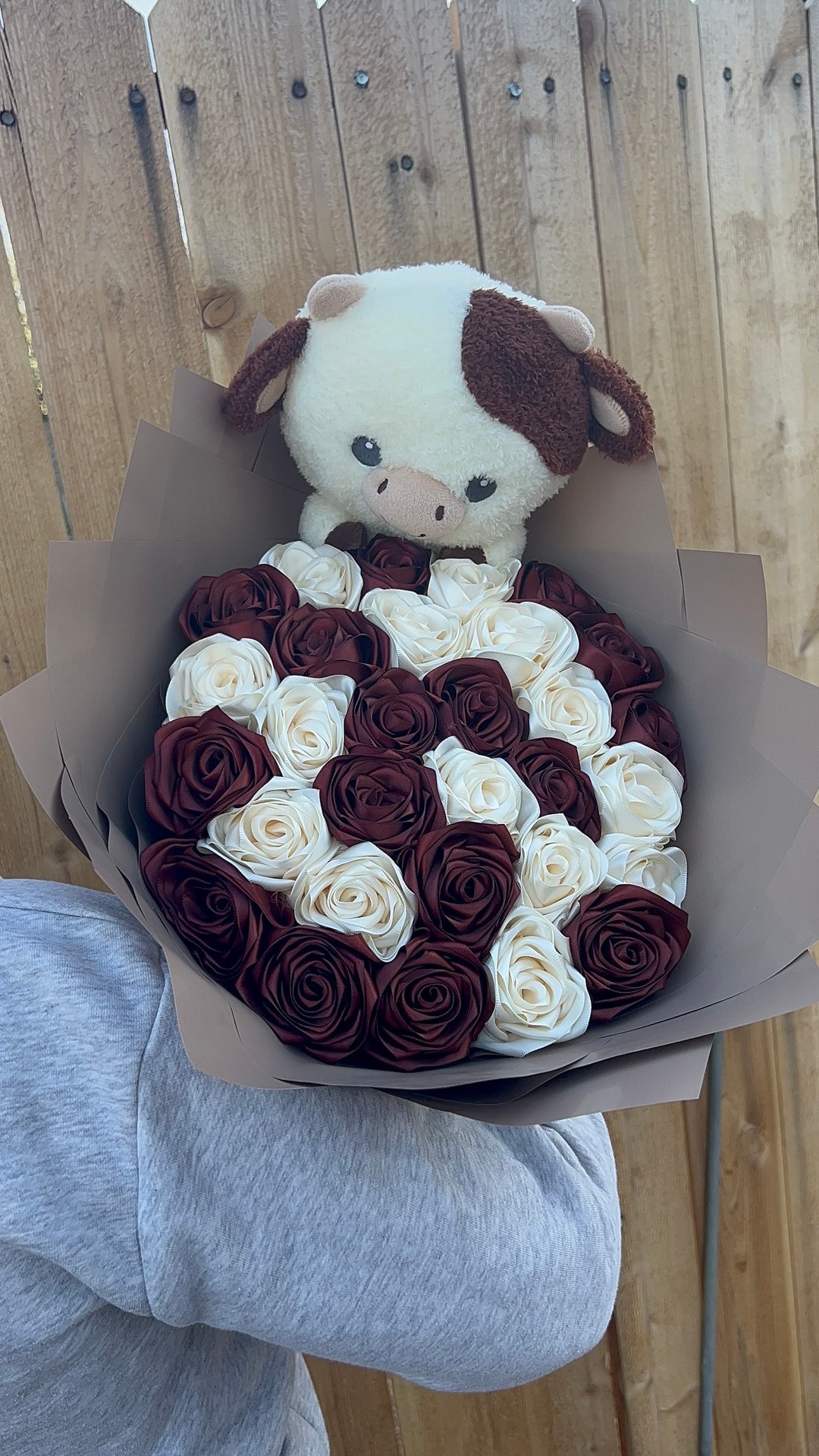 Cow Bouquet, Brown and Cream Roses, Eternal Roses Bouquet , Birthday ...