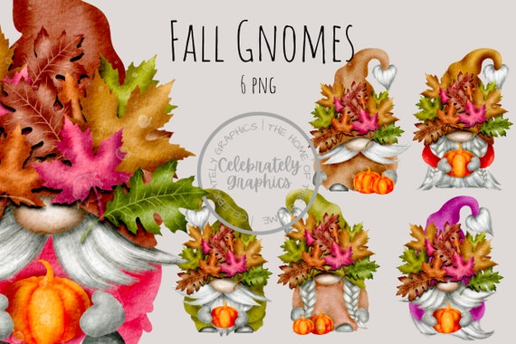 Fall Gnomes Clipart Autumn Gnome Hand Drawn Watercolor Instant | Etsy