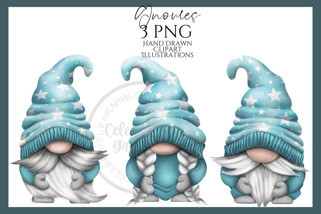 Star Gnome Clipart PNG Set of 3 Gnome PNGS Pale Blue Stars Gonk Hand ...