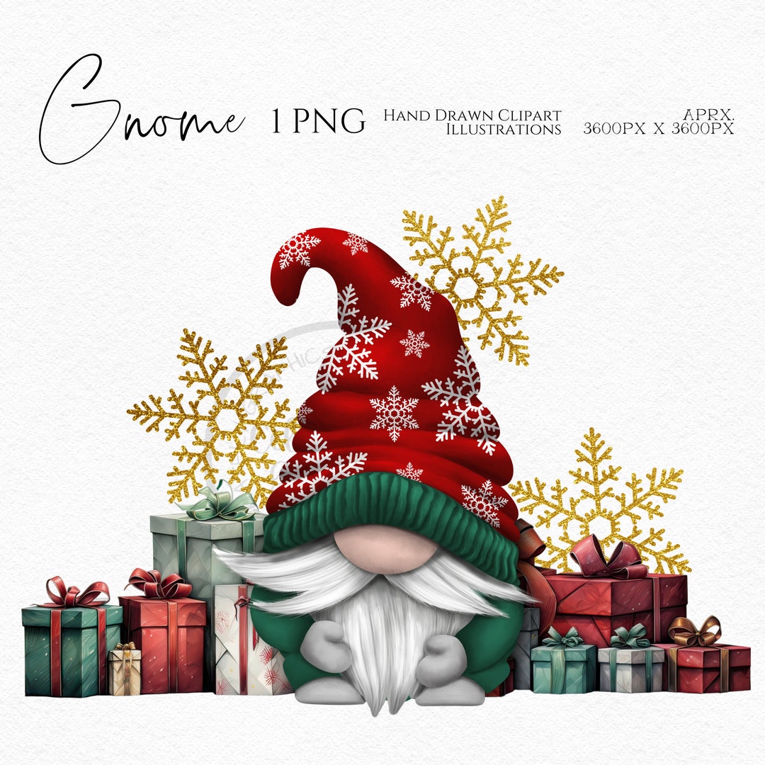 Gnome and Christmas Presents 1 Png, Hand Drawn Christmas Gnome Clipart ...
