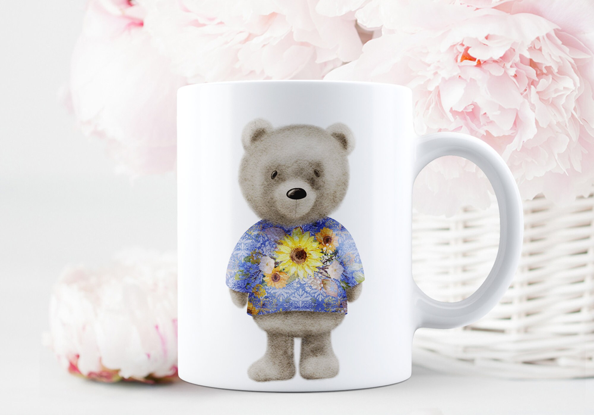 Sunflower Teddy Bear PNG Clipart Cute Animal Clipart Hand | Etsy UK