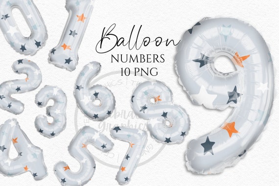 Foil Balloon Clipart Grey Stars Balloon Numbers Instant | Etsy