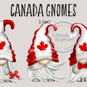 Canadian Flag Gnomes, Hand Drawn Watercolour Canada Gnome Clipart ...