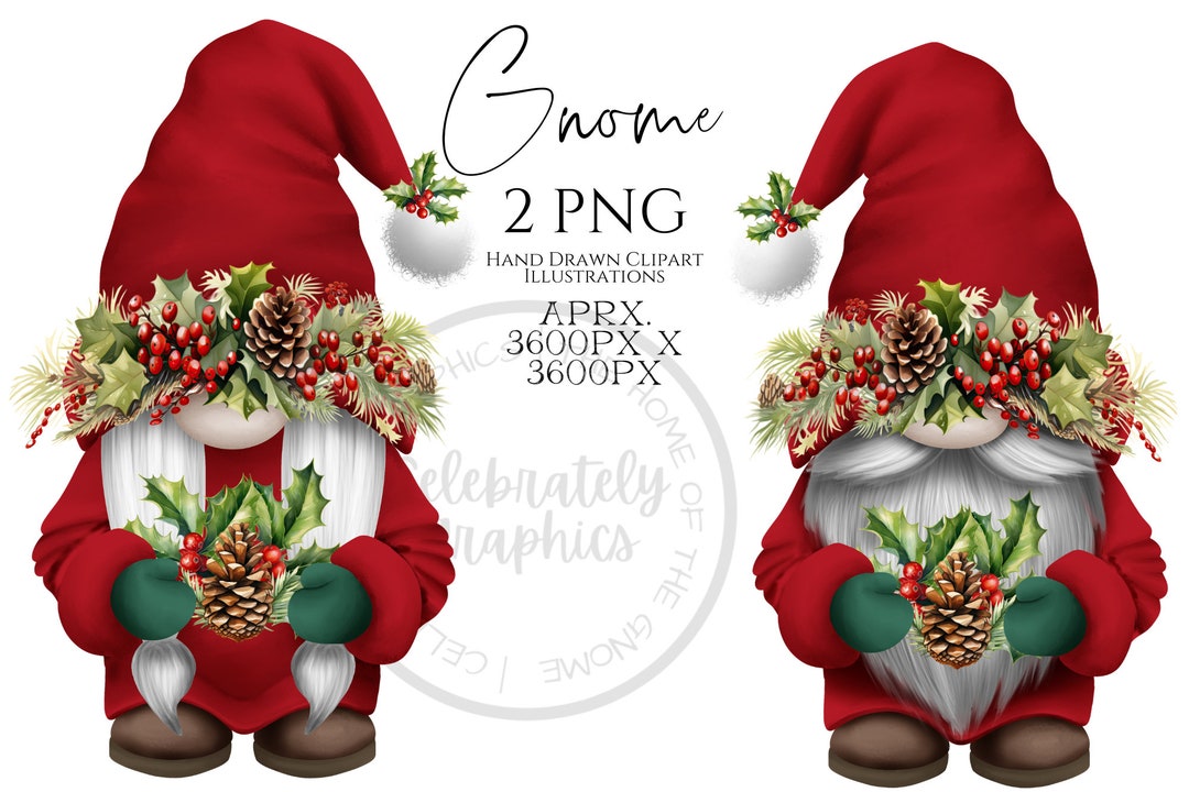 Fir Cone Christmas Gnomes Watercolor Clipart Png , Red Green Christmas ...