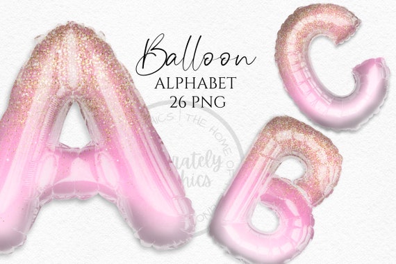 Foil Balloon Alphabet Clipart Pink Gold Glitter Foil Balloon | Etsy