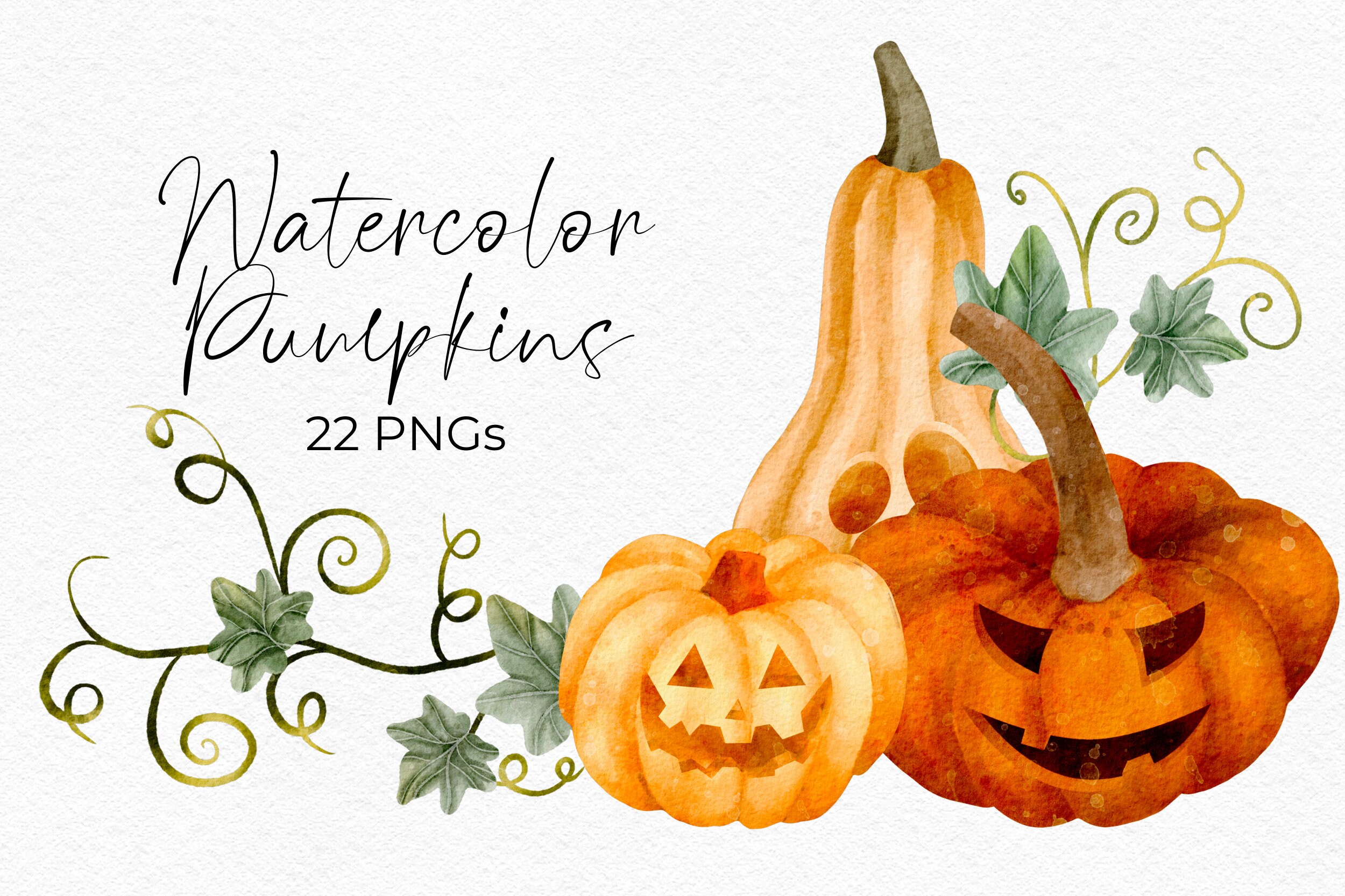 Watercolor Pumpkins Clipart PNG Hand Drawn Halloween Carved - Etsy
