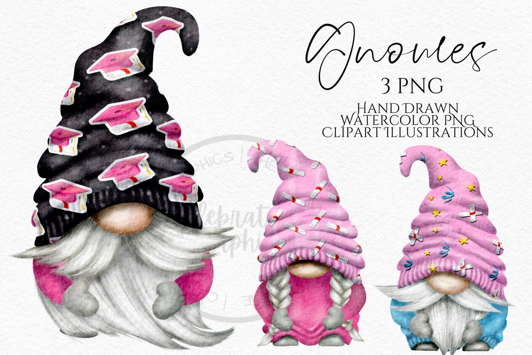Graduation Girl Gnome Clipart PNG Bundle Graduation Gonk Hand Drawn ...