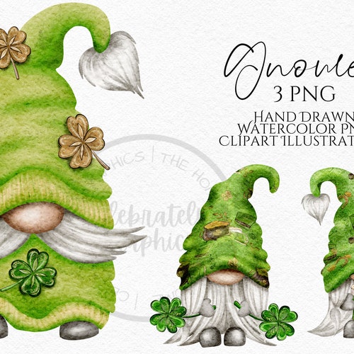 St Patricks Gnome Clipart Hand Drawn Watercolor Gnome - Etsy