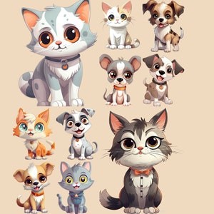 Cute Cats Dogs Clipart PNG, Clipart Pack of 10, Crafts Card Making ...