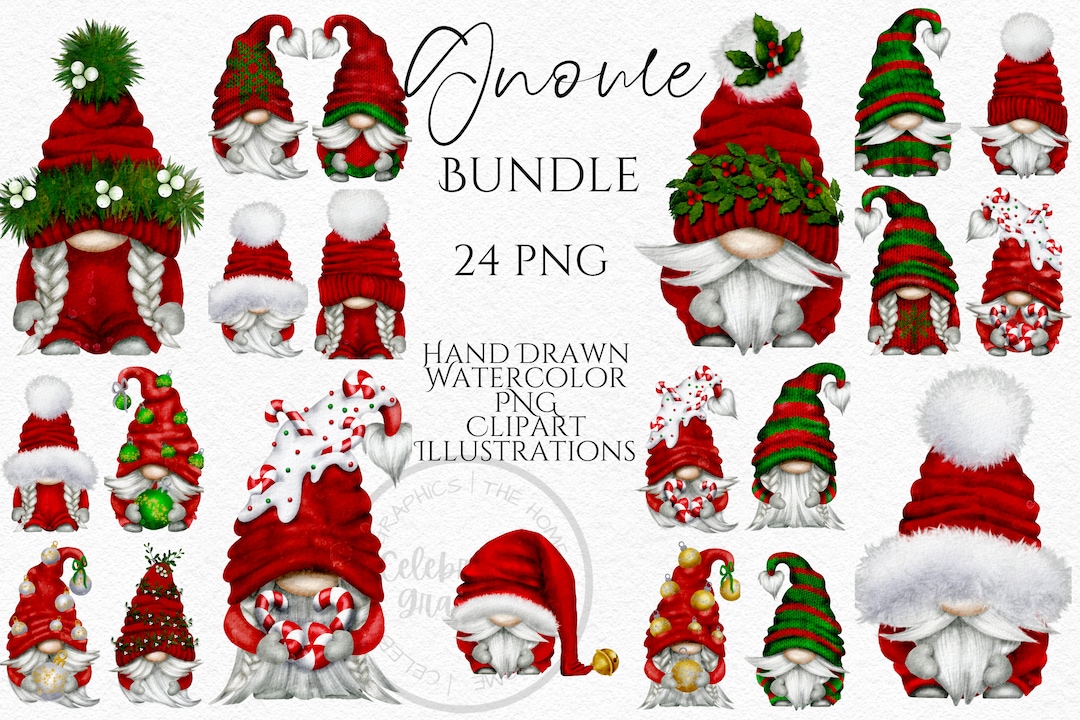 Christmas Gnome Clipart PNG Bundle Red Christmas Gonks Hand Drawn ...