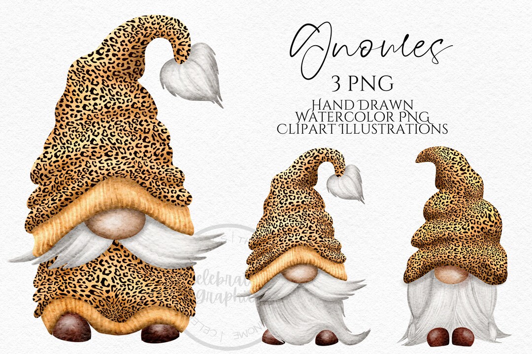 Leopard Print Gnomes, Hand Drawn Watecolour Clipart Png, Instant ...