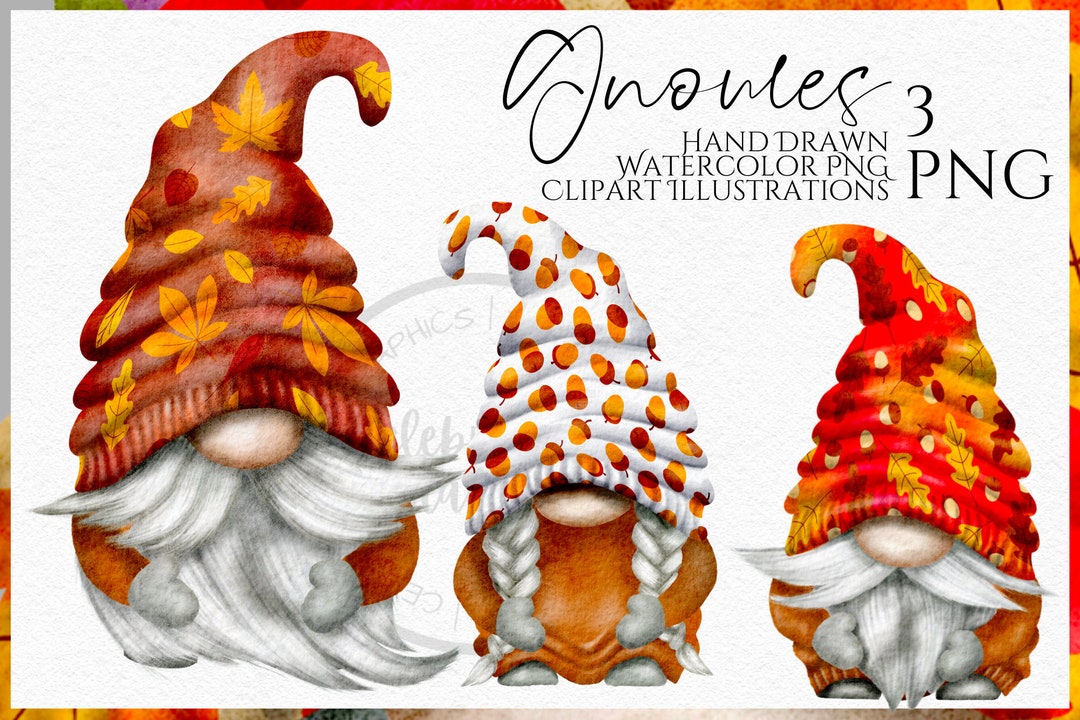 Fall Gnome PNG Clipart Hand Drawn Watercolor Instant Download Digital ...