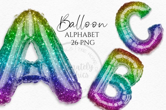 Foil Balloon Clipart Rainbow Glitter Foil Balloon Alphabet | Etsy