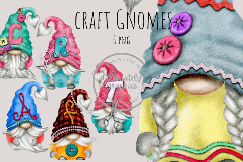 Craft Gnomes Clipart Crafting Sewing Gnome Hand Drawn - Etsy