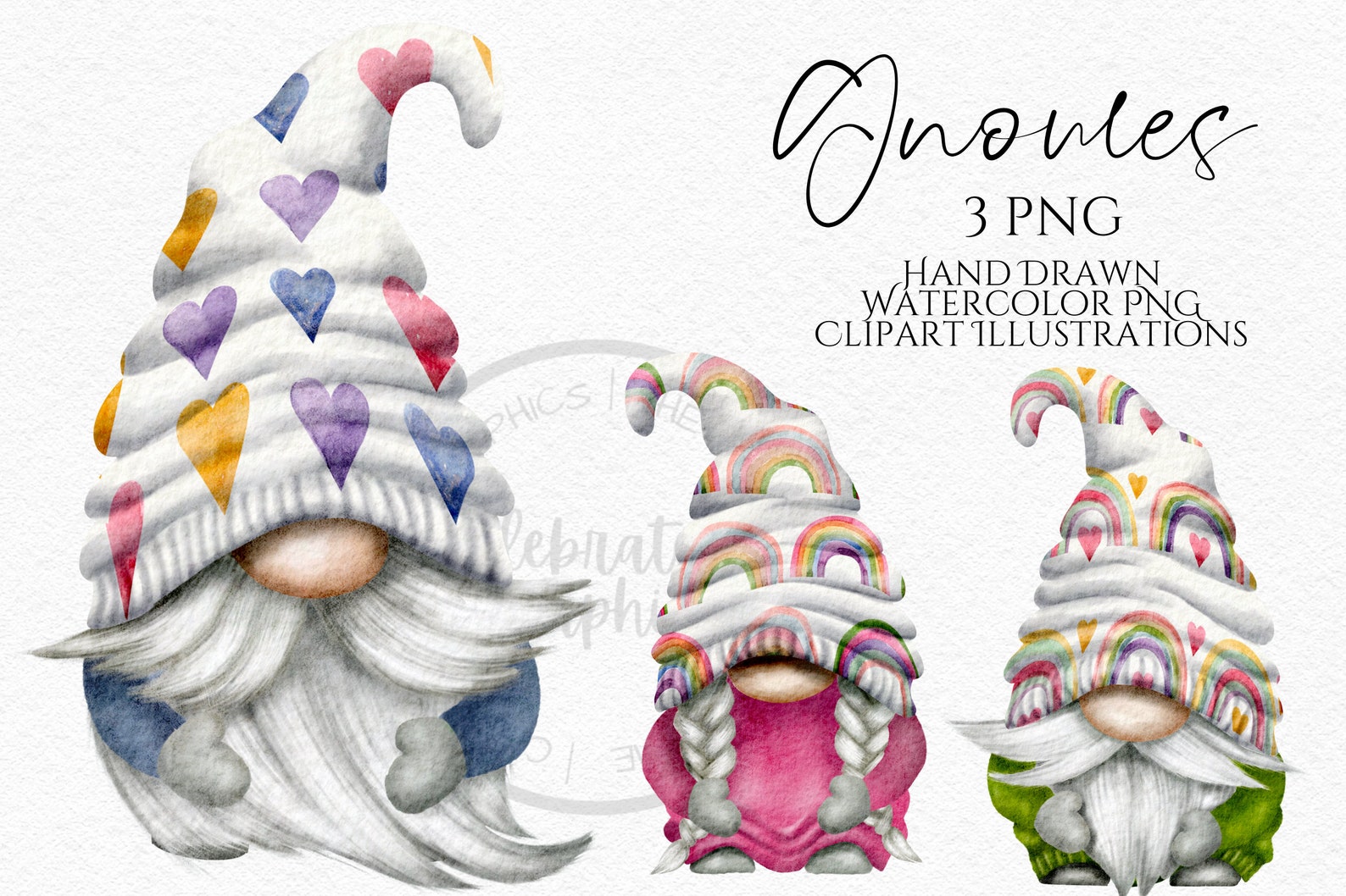 Rainbow Gnome Clipart PNG Hand Drawn Watercolor Rainbow Gonk | Etsy