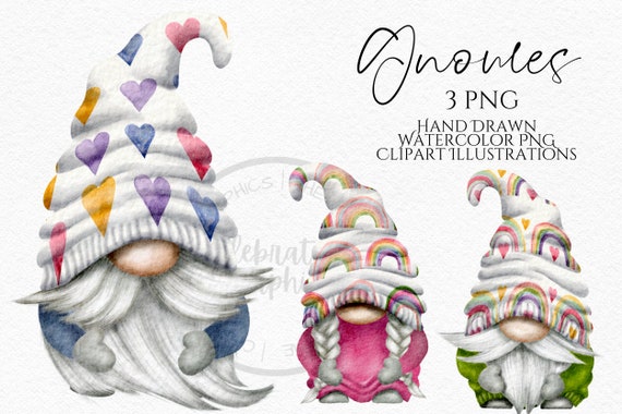 Rainbow Gnome Clipart PNG Hand Drawn Watercolor Rainbow Gonk | Etsy