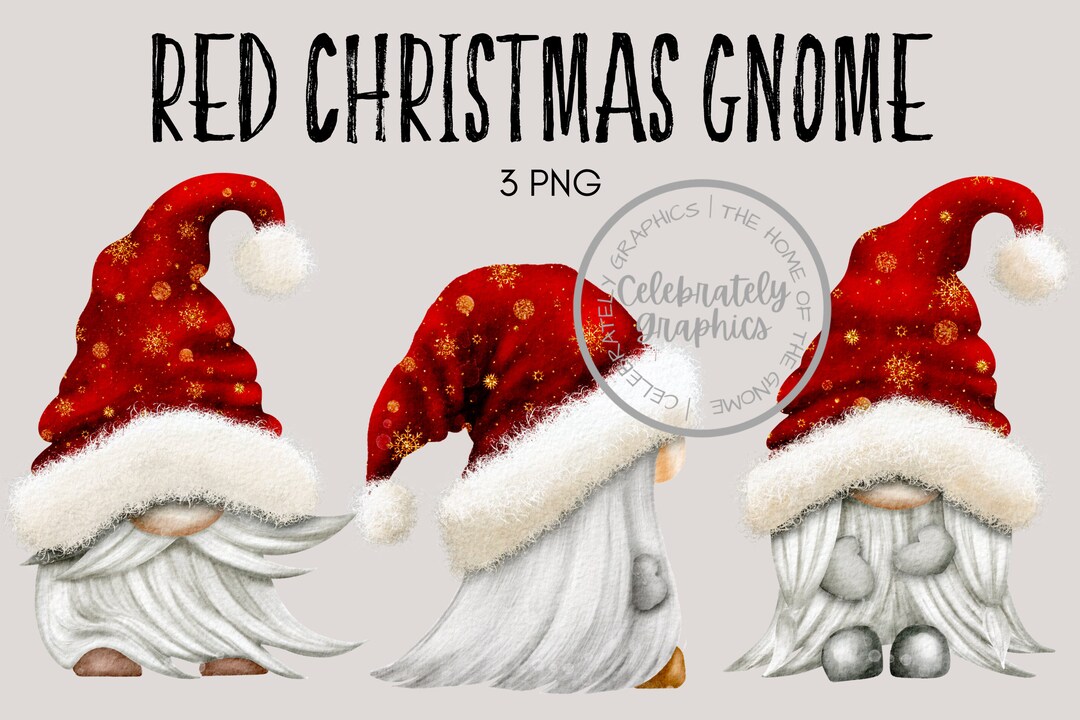 Red Christmas Gnome Clipart: Hand-drawn Watercolor PNG (digital ...