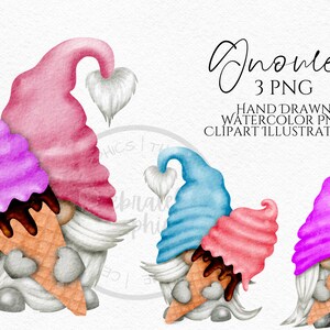 Ice Cream Gnome Clipart, Summer Gnomes Clipart, Hand Drawn Watercolor ...