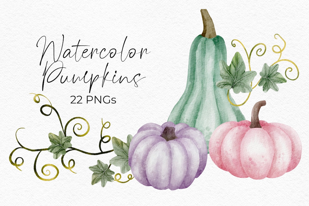 Watercolor Pumpkin Clipart PNG Hand Drawn Halloween Carved Pastel ...