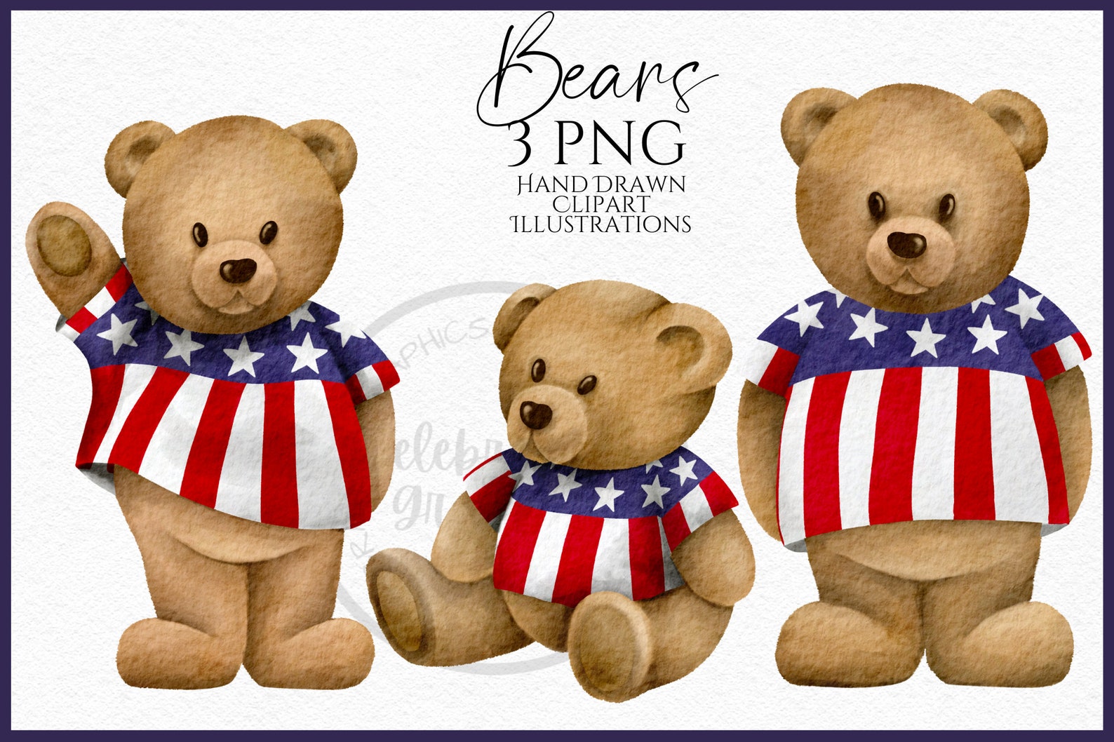 July 4th Teddy Bear Clipart PNG, Hand Drawn Watercolor American ...
