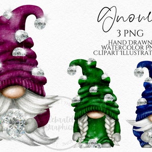 Diamond Gnomes Clipart PNG Gem Bling Gonks Hand Drawn Watercolor ...
