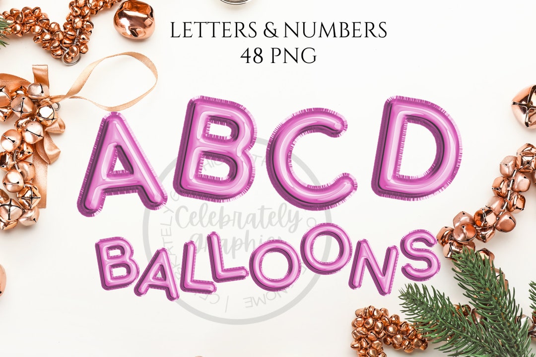 Pink Foil Balloon Clipart, Letters and Numbers Balloon Clipart Instant ...