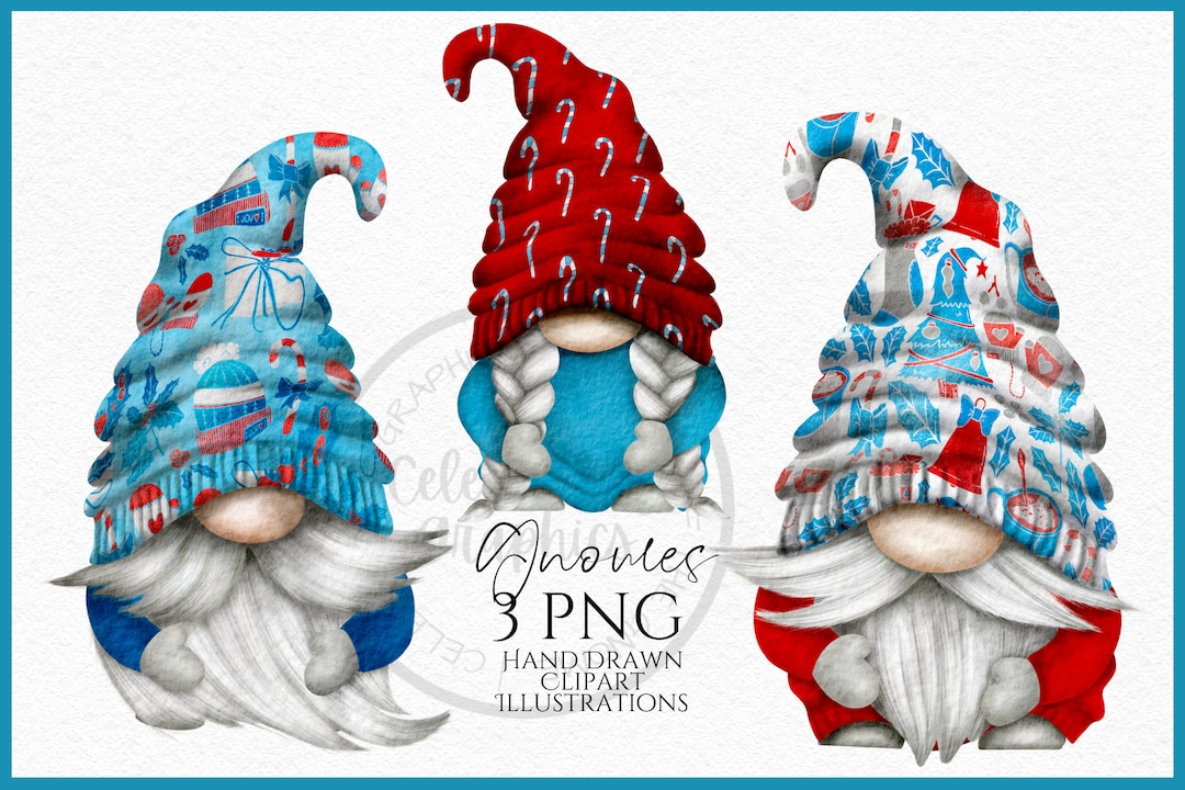 Blue Red Christmas Gnomes Clipart PNG Festive Gnomes Png , Hand Drawn ...