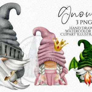 Knight Princess and Dragon Gnome Clipart PNG Bundle Princess Gonk Hand ...