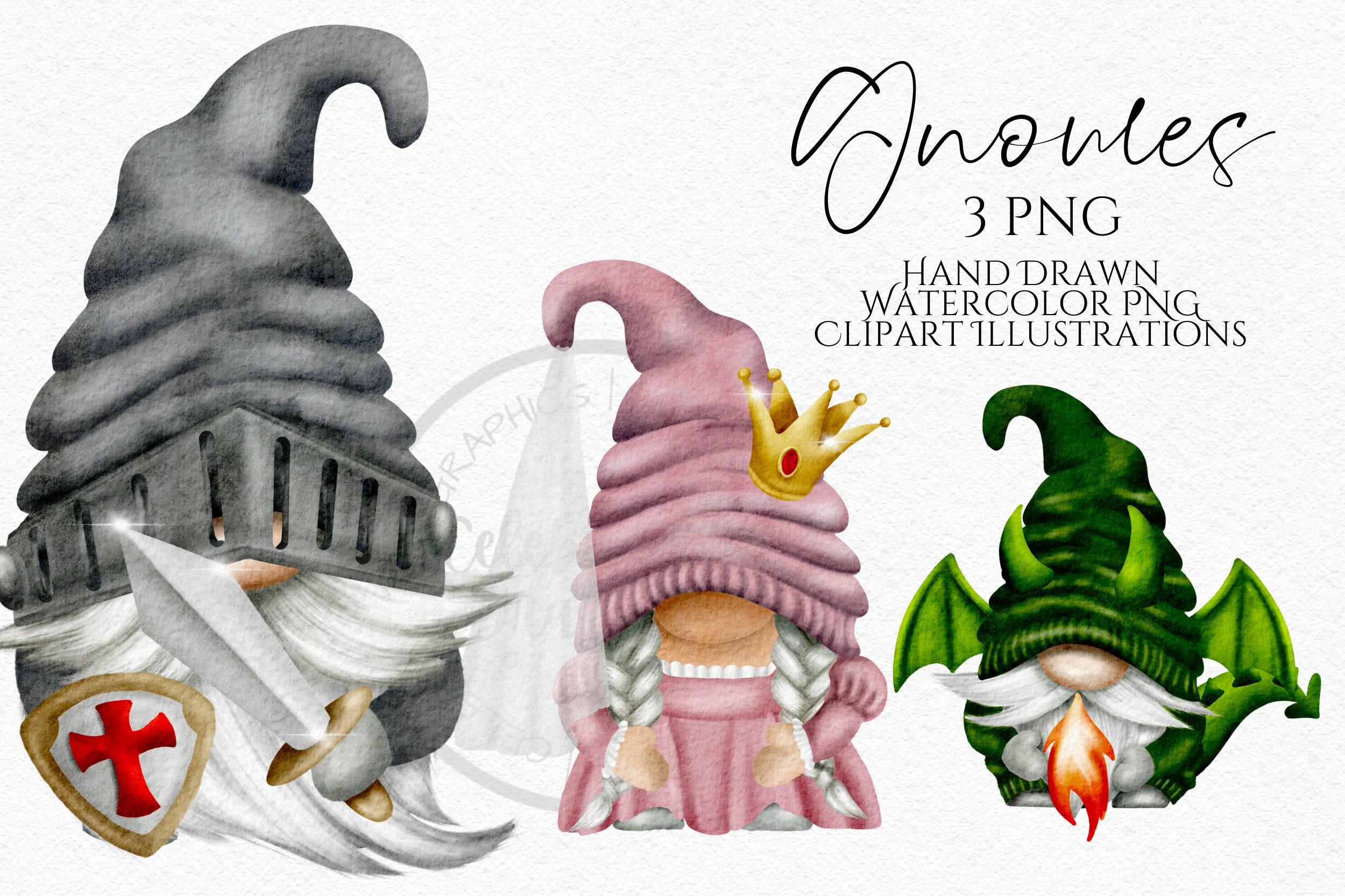 Knight Princess and Dragon Gnome Clipart PNG Bundle Princess - Etsy