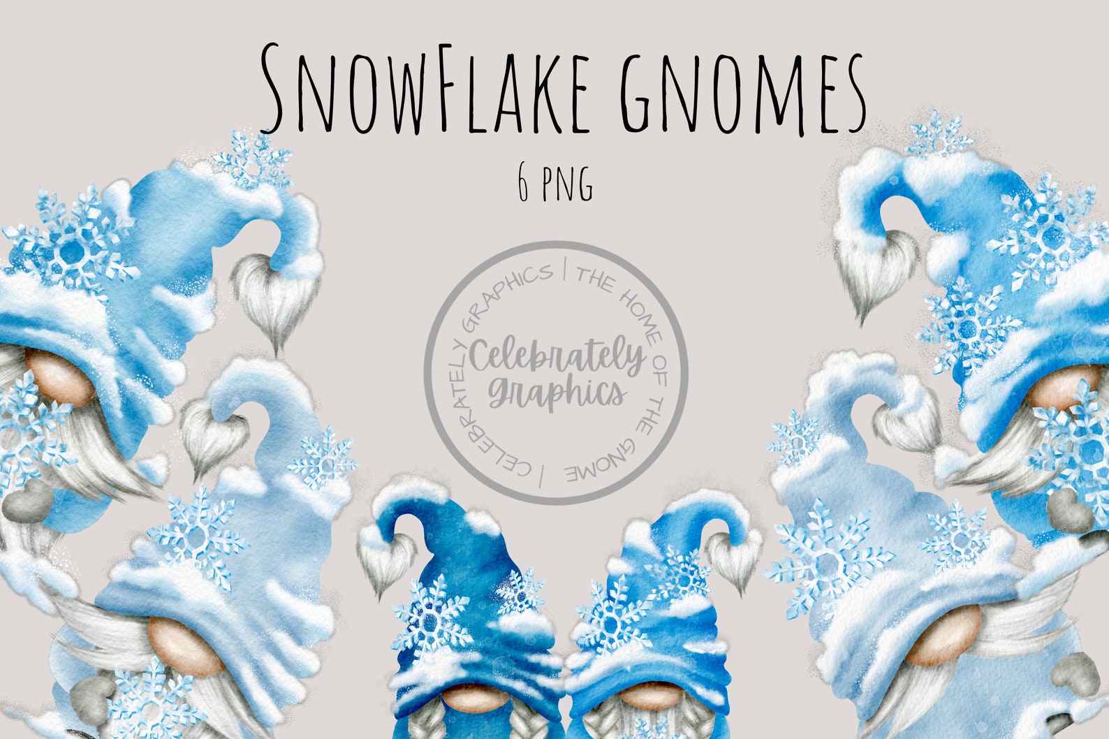 Snowflake Gnome clipart Snow and Blue Gnome hand drawn | Etsy