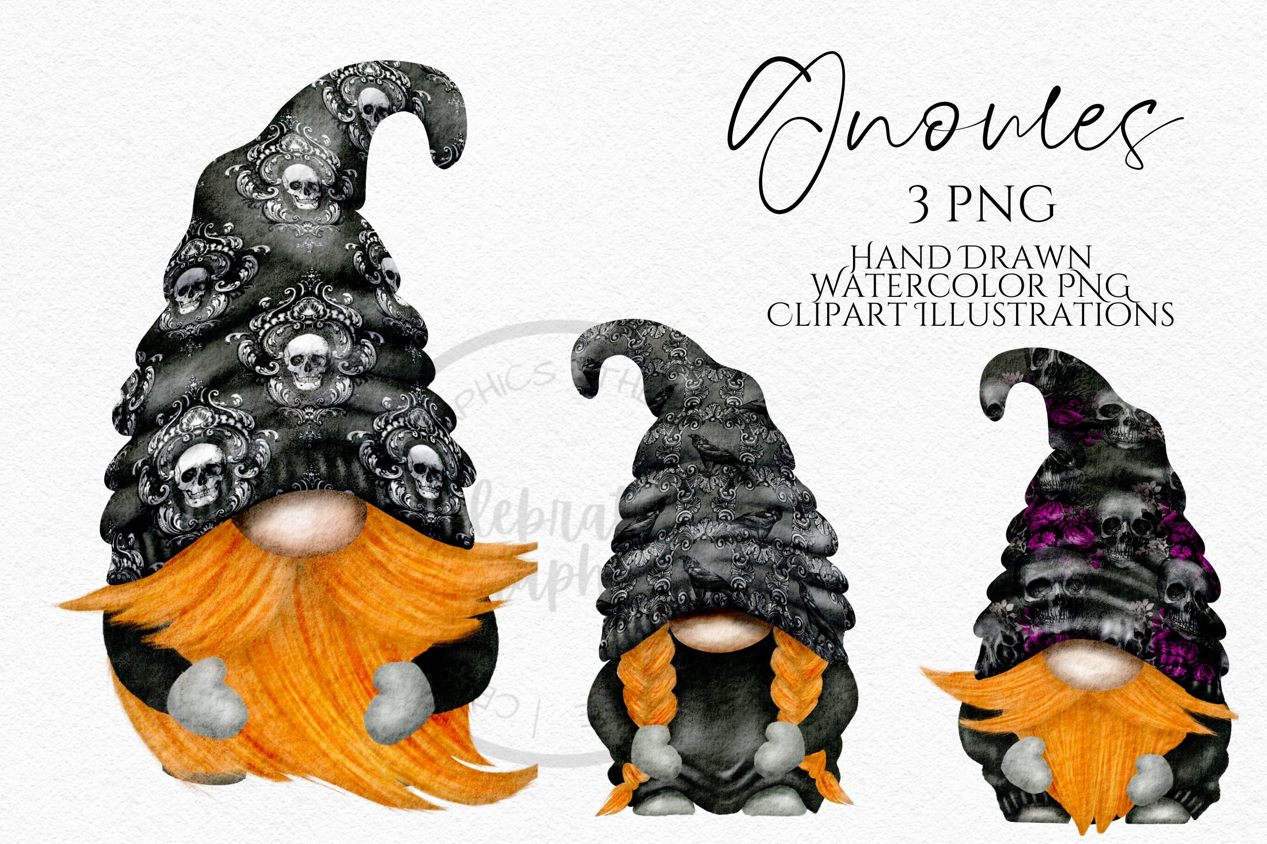 Red Hair Gothic Gnomes Clipart PNG Hand Drawn Watercolor - Etsy