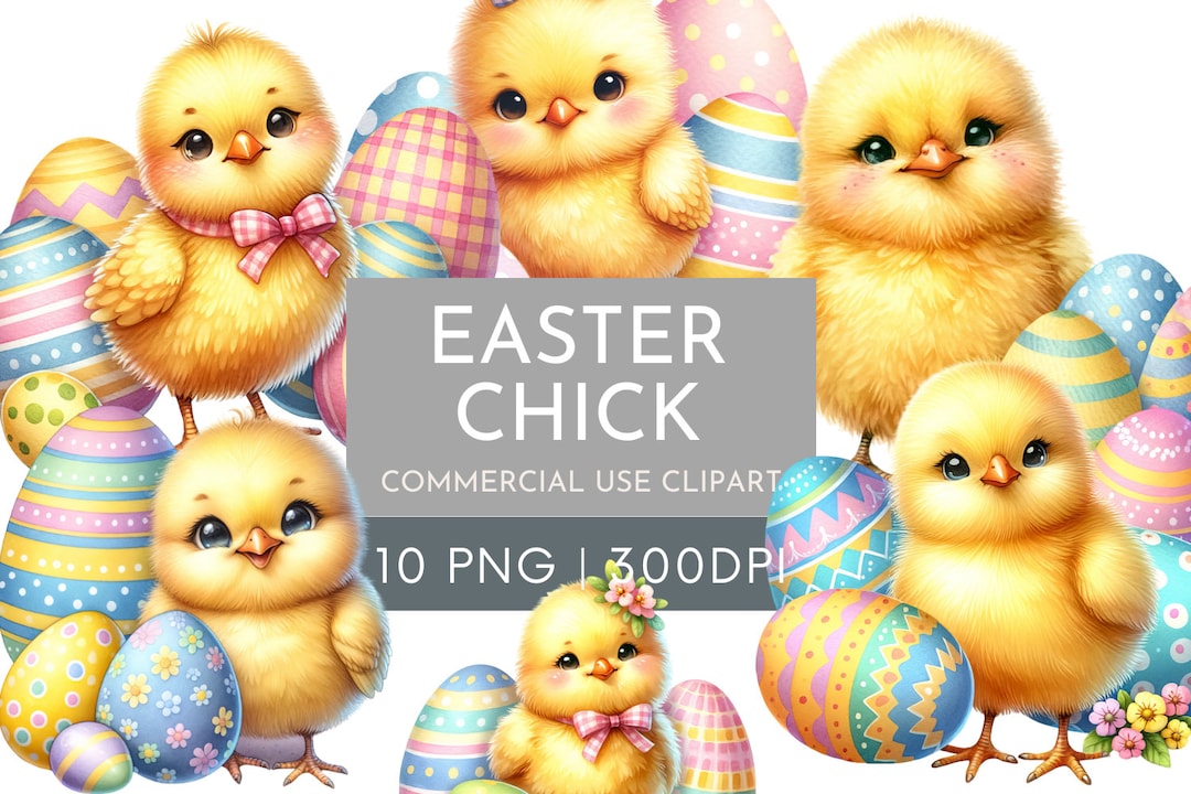 Cute Easter Chick Clipart PNG, Clipart Pack of 10 Crafts Card Making ...