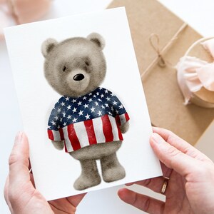 Patriotic Teddy Bears PNG Clipart, Cute Animal Clipart Hand Drawn 4th ...
