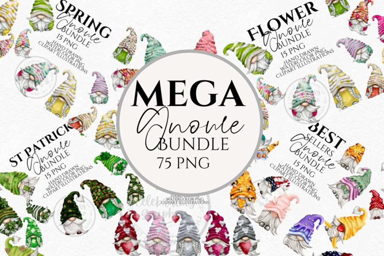Mega Gnomes Clipart Bundle 75 Gnomes Hand Drawn Watercolor - Etsy