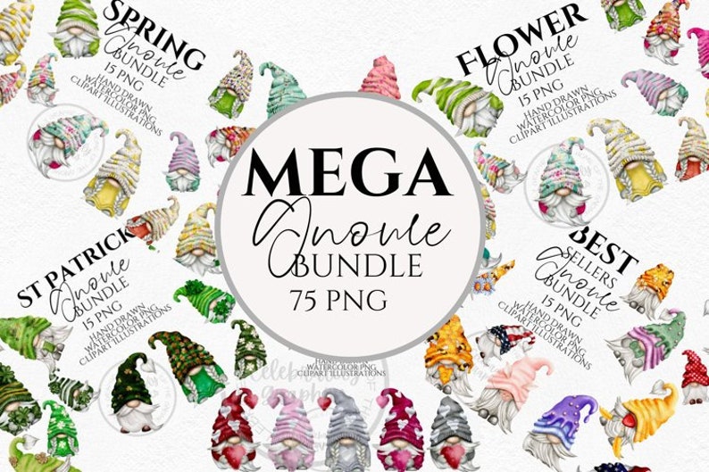 Mega Gnomes Clipart Bundle 75 Gnomes Hand Drawn Watercolor - Etsy