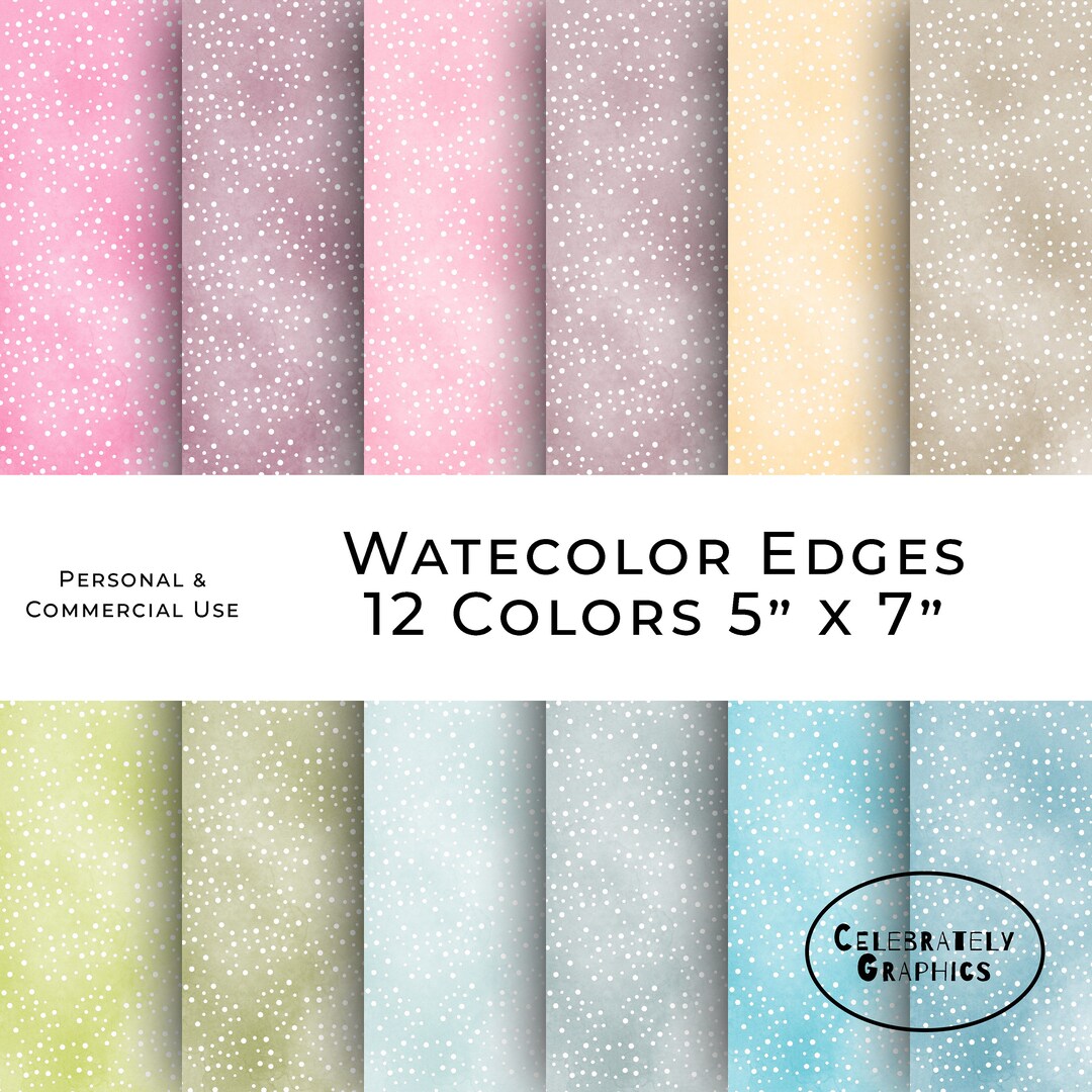 Commercial Use Watercolor Digital Dotty Paper 5"x7" Watercolor 12 ...