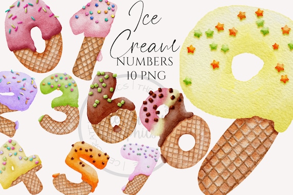 Ice Cream Number Clipart Watercolour Numbers Instant Download | Etsy