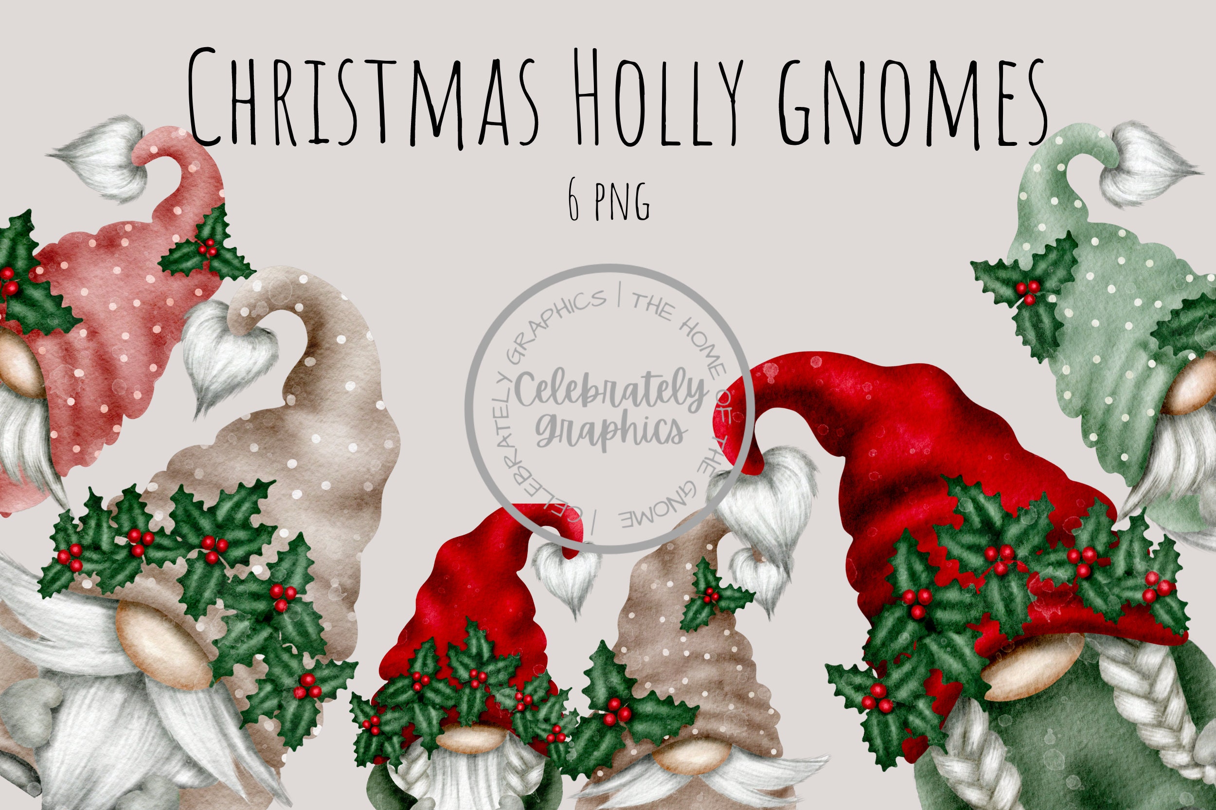 Christmas Festive Gnome Clipart Holly Gnome Hand Drawn - Etsy