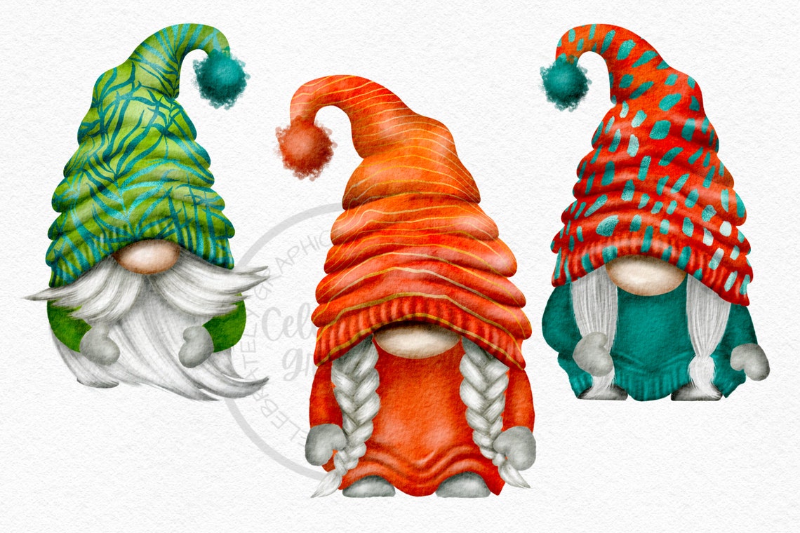 Summer Gnome Clipart PNG Set of 6 Gnomes Hand Drawn Watercolor - Etsy