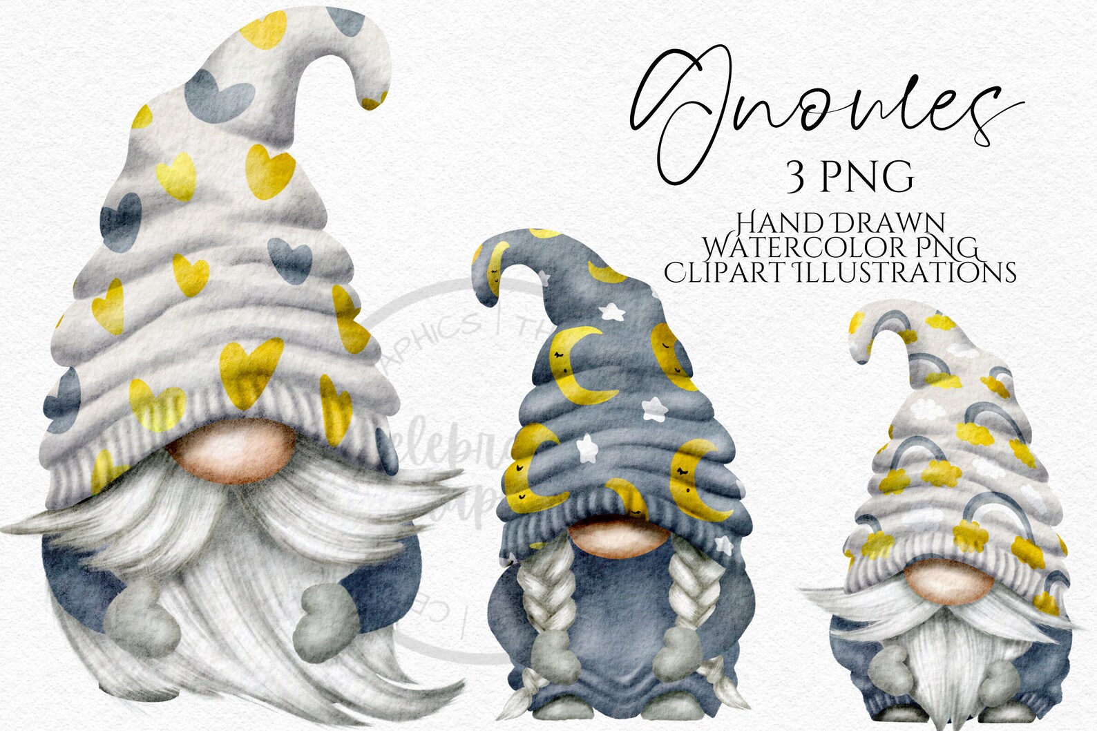 Moon Gnome Clipart PNG Bundle Rainbow Gonk Hand Drawn - Etsy