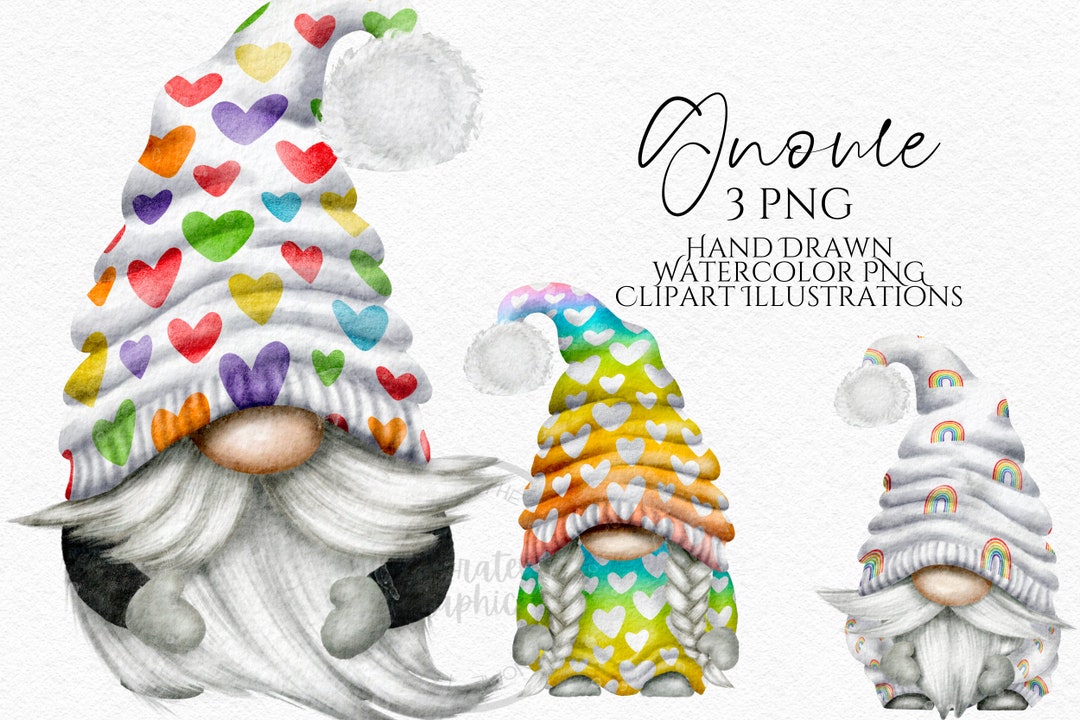 Rainbow Gnome Clipart PNG, Hand Drawn Watercolor Gnome Clipart, Digital ...