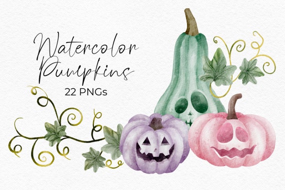 Watercolor Carved Pumpkin Clipart PNG Hand Drawn Halloween | Etsy