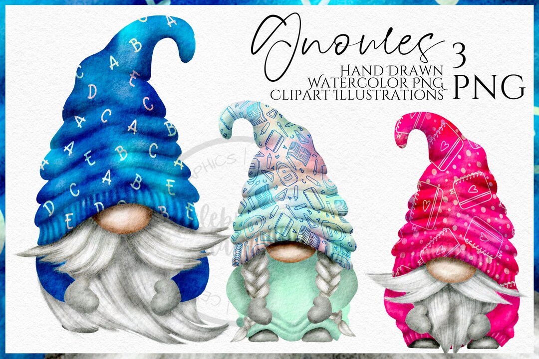 School Gnome Clipart PNG Hand Drawn Watercolor Instant Download Digital ...