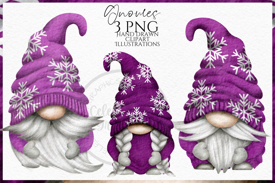 Purple Snowflake Gnomes Png, Hand Drawn Watercolor Gnome Clipart ...