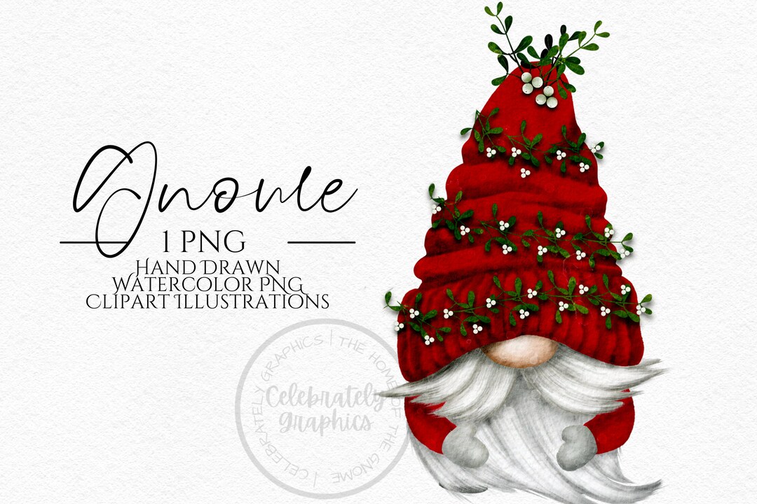 Christmas Mistletoe Gnome Clipart PNG Christmas Gnome Hand Drawn ...