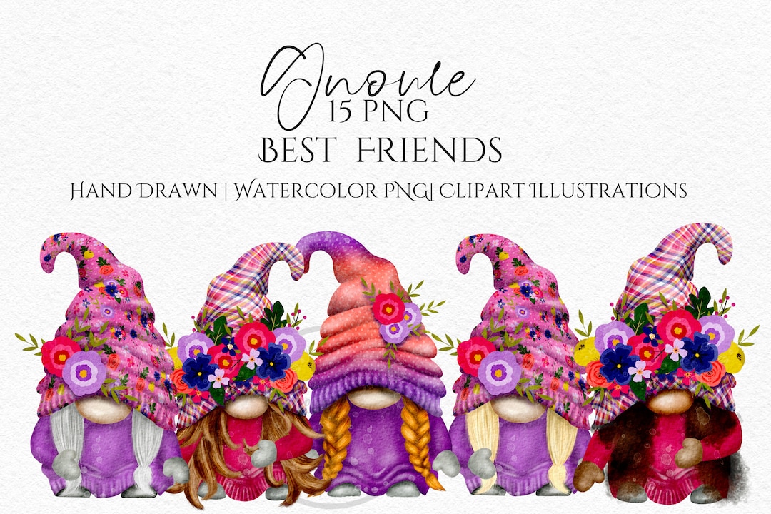 Best Friends Gnomes, Sisters Gnome, Best Friend's Gonks Hand Drawn ...